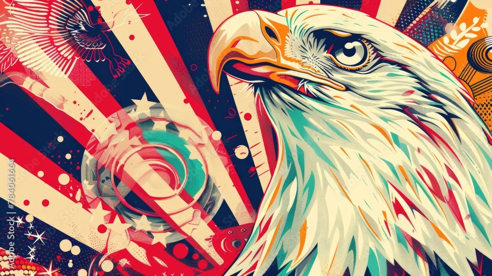 Traditional American symbols such as the bald eagle, historical ...