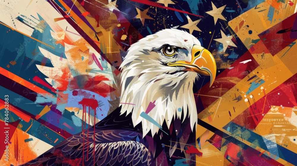 Traditional American symbols such as the bald eagle, historical ...