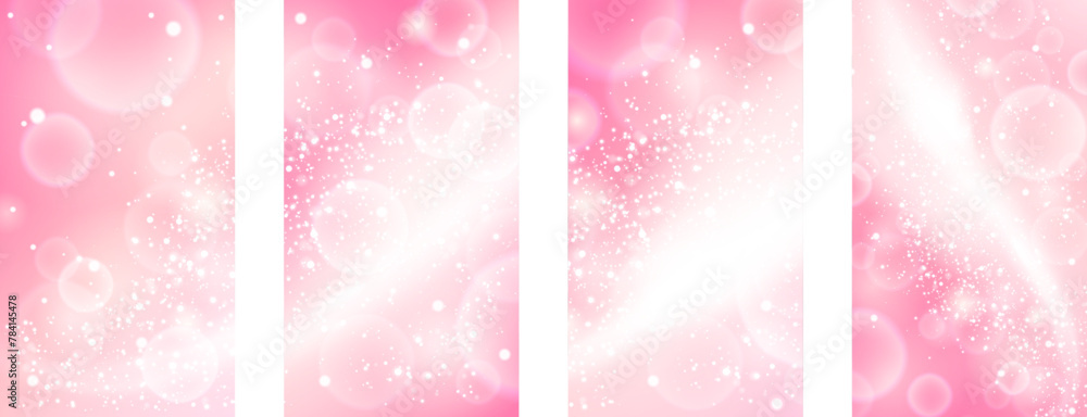 Subtle pink stories template set. Sparkling and glowing background ...