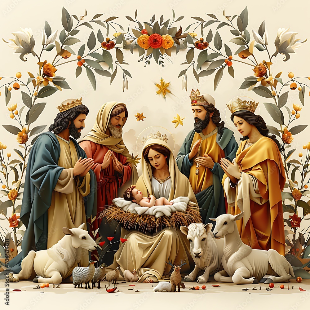 clipart of a classic Nativity scene depicting Mary, Joseph, baby Jesus ...