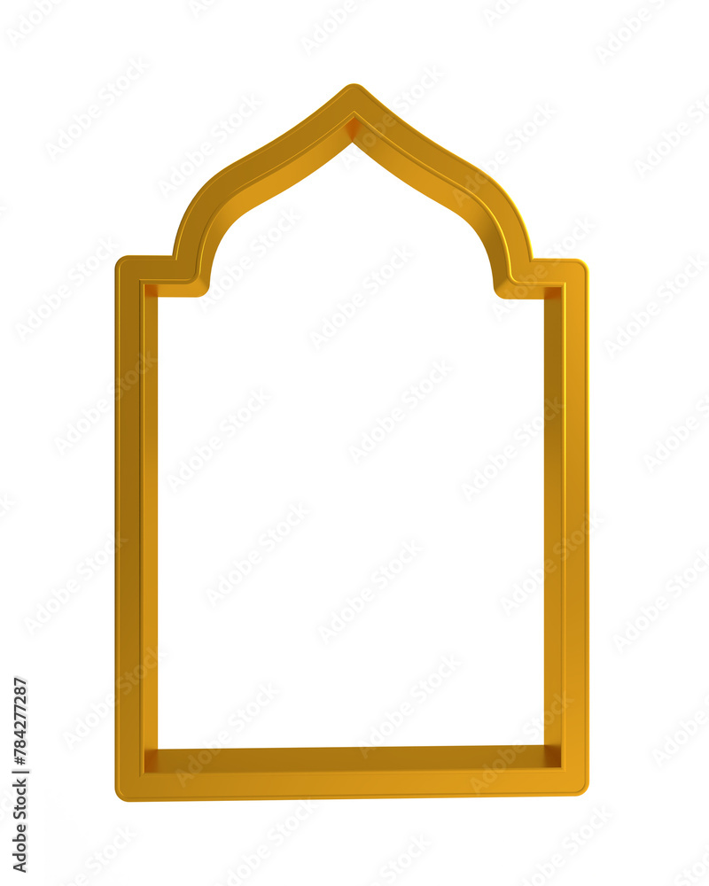 Islamic frame with 3d gold border, gold 3d arab windows frame ...