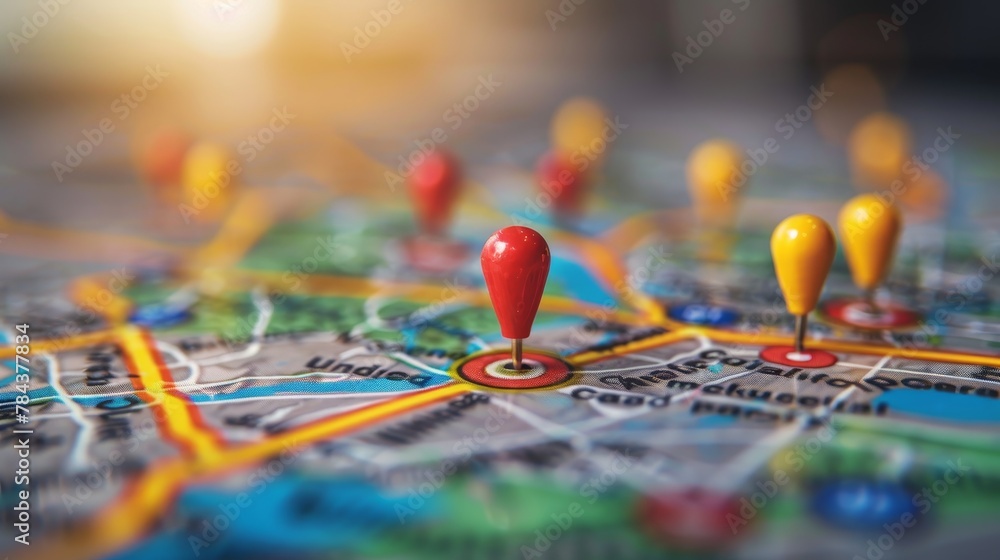 Customer Mapping: A 3D vector illustration of a map with pins ...
