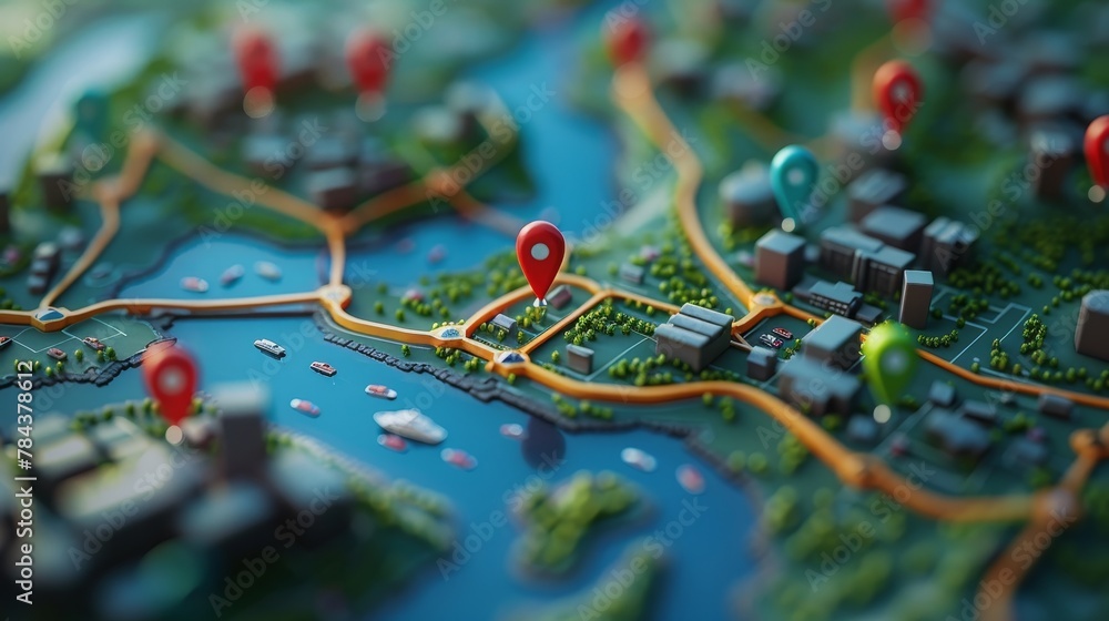 Emergency Response: A 3D vector illustration of a map with pins showing ...
