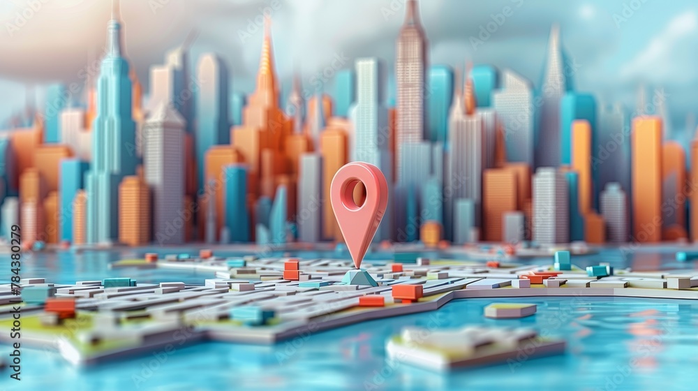 Travel Destination: A 3D vector illustration of a map with a pin ...