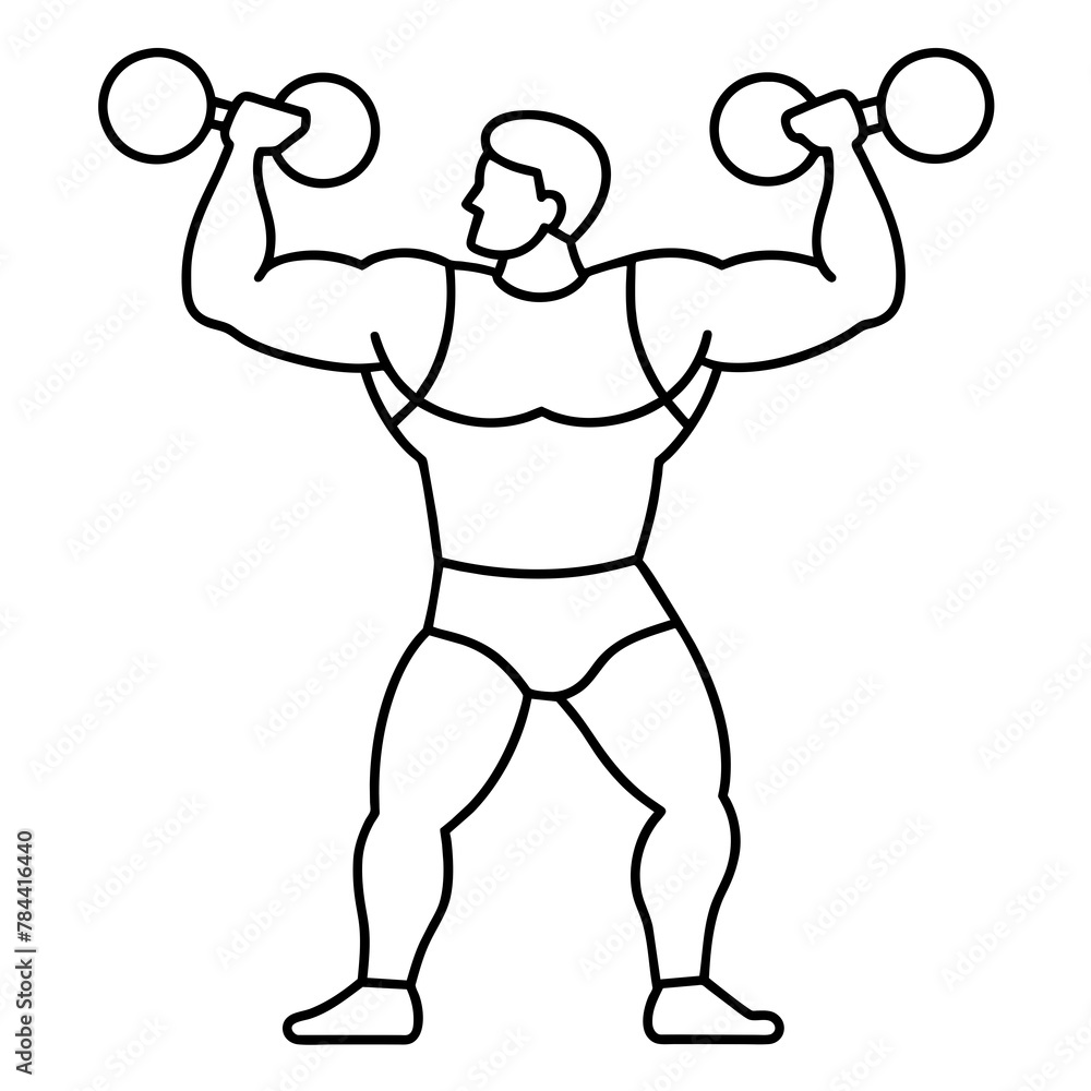 cartoon illustration of a bodybuilder line art. drawing coloring book ...