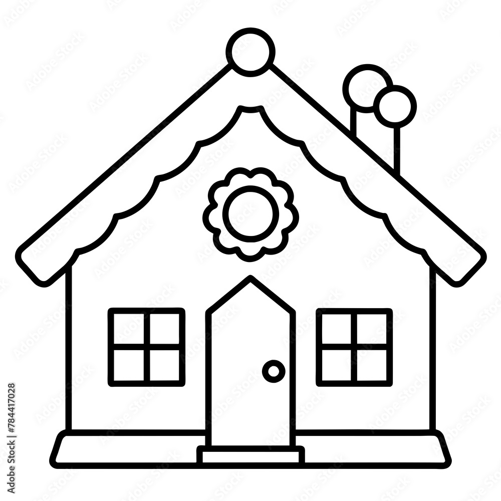 Christmas gingerbread house vector coloring page. Happy holiday drawing ...