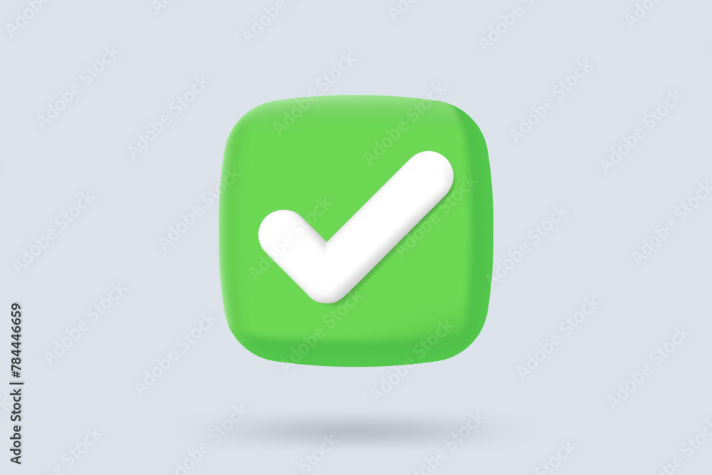 3d minimal icon check mark illustrator Approvement concept, tick select ...