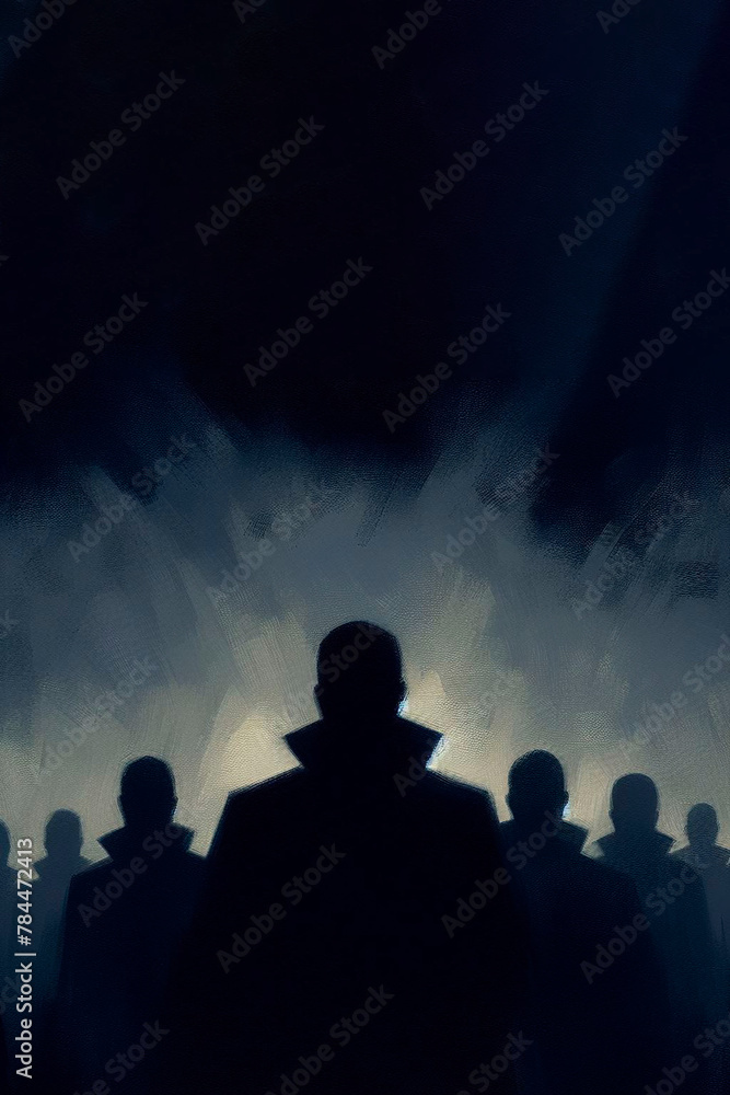 dark silhuette of group of men in shadows, depicting conspiracy of ...