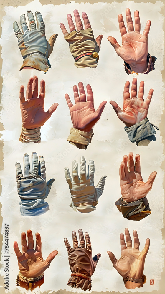 Detailed Diagrams of Vintage Cowboy Hand Gestures and Signaling on Aged ...