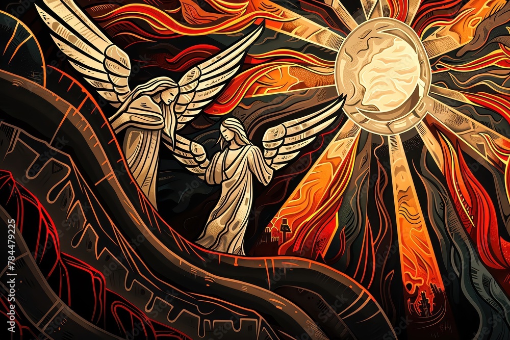 Illustrazione stock di Angels glide through Heavens ethereal light ...