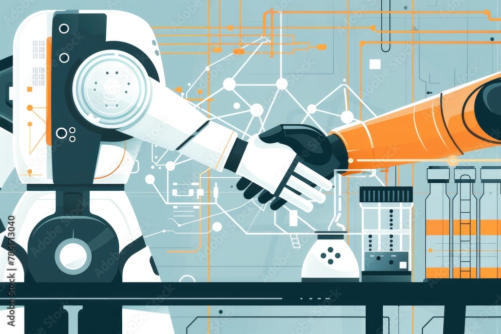 Illustration of a handshake between a human and a robot in a research ...