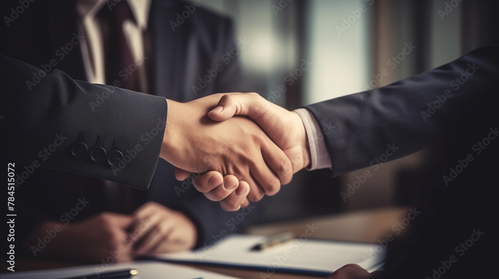 ฺBusinessman extended his hand for a corporate handshake, symbolizing ...