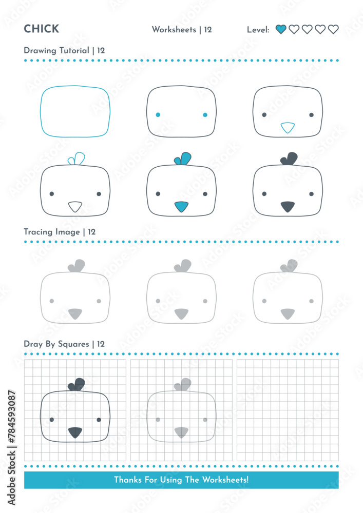 How to Draw Doodle Animal Chick, Cartoon Character Step by Step Drawing ...