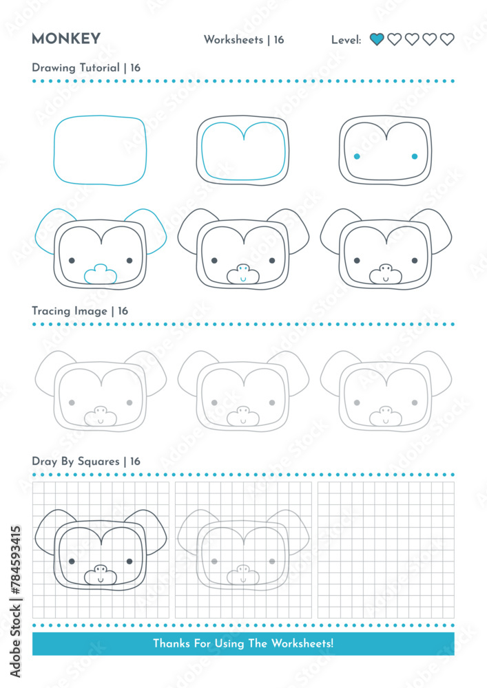 How to Draw Doodle Animal Monkey, Cartoon Character Step by Step ...