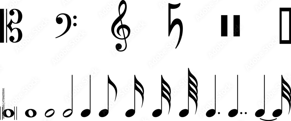 Music notes vector icon set on transparent background. Music notes ...