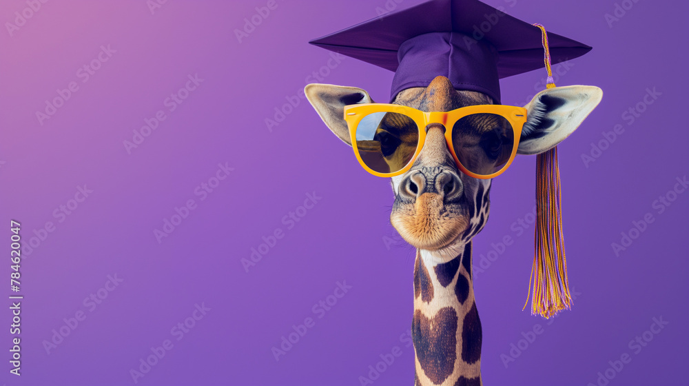 Trendsetting giraffe flaunts oversized sunglasses and tilted graduation ...