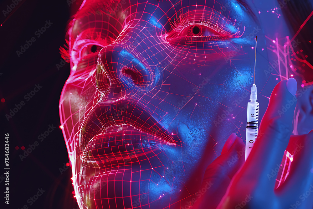 Intricate wireframe visualization featuring a glowing translucent ...