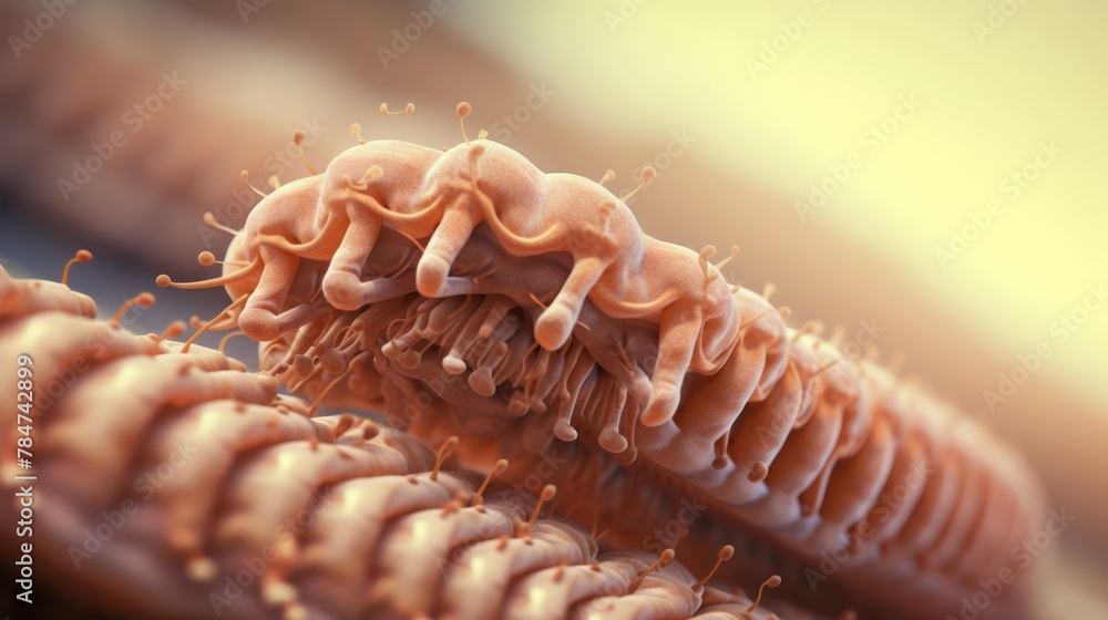 Macro view of a parasitic helminth with sensory tentacles. Intestinal ...