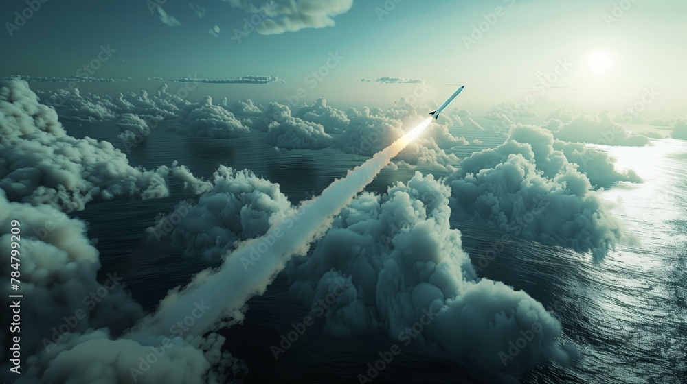 Rocket cruise missile, balistic missile taking of leaving trail of ...