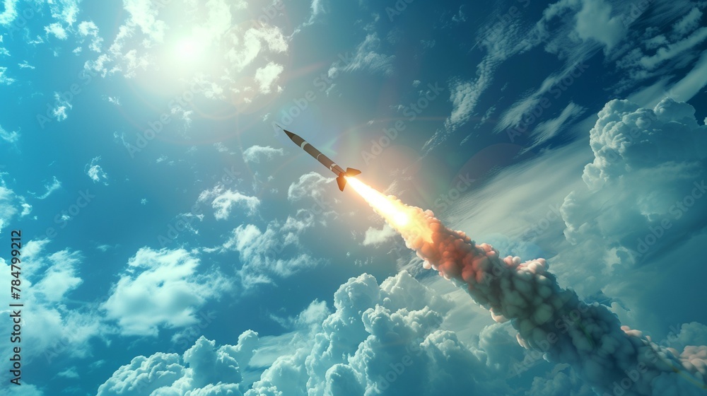 Rocket cruise missile, balistic missile taking of leaving trail of ...