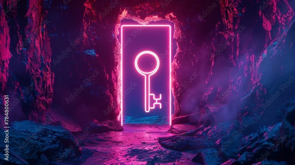 Keyhole Illumination, A glossy neon purple symbol of security and light ...
