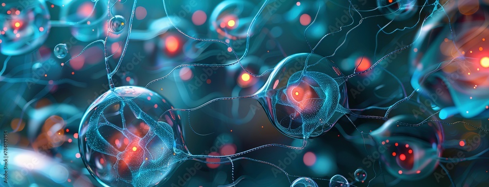 A sci-fi network of cells and futuristic alien bubbles. Neural ...