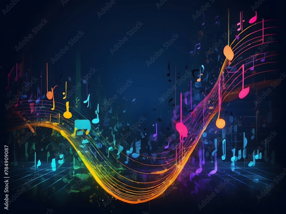 An abstract interpretation of music notes and sound waves dancing over ...