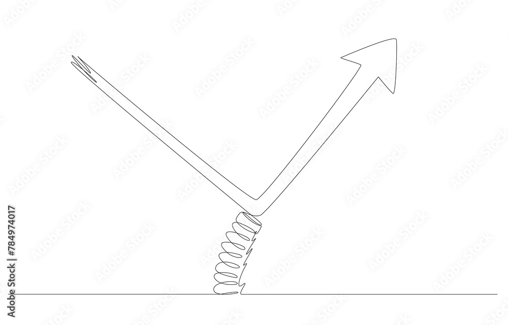 Continuous one line drawing of arrow bouncing up from springboard ...