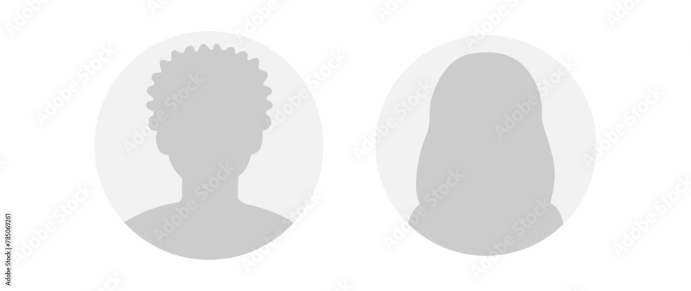 Vector flat illustration in grayscale. Round icons of man and woman ...