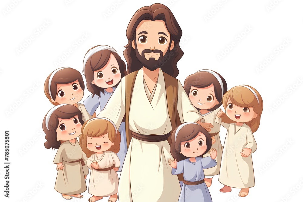Jesus Christ with his family. Cartoon vector illustration isolated on ...