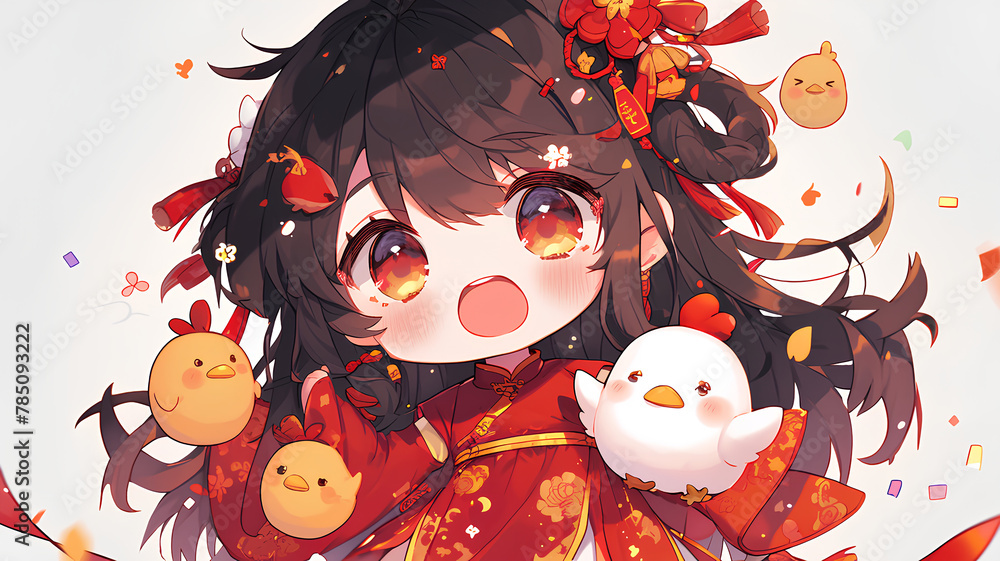 chibi anime style, cute chinese chibi anime girl wearing chinese ...