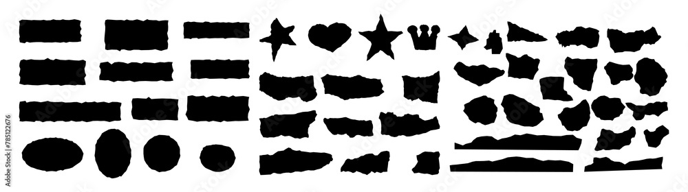 Vector black jagged paper abstract basic shapes set isolated on white ...