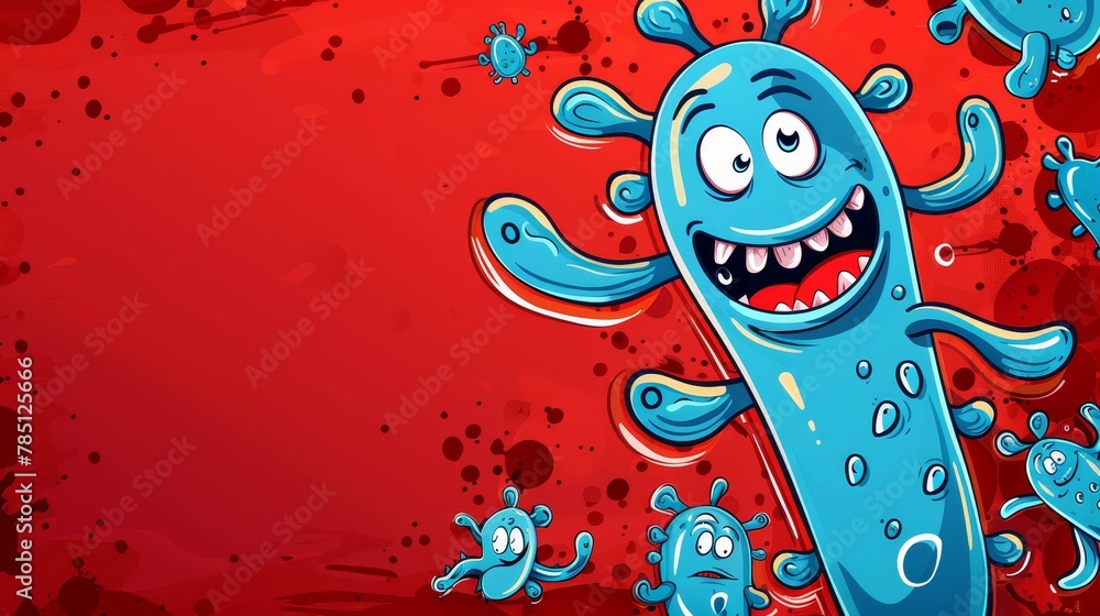 A cartoon illustration of a cute bacteria cell with teeth and eyes on a ...