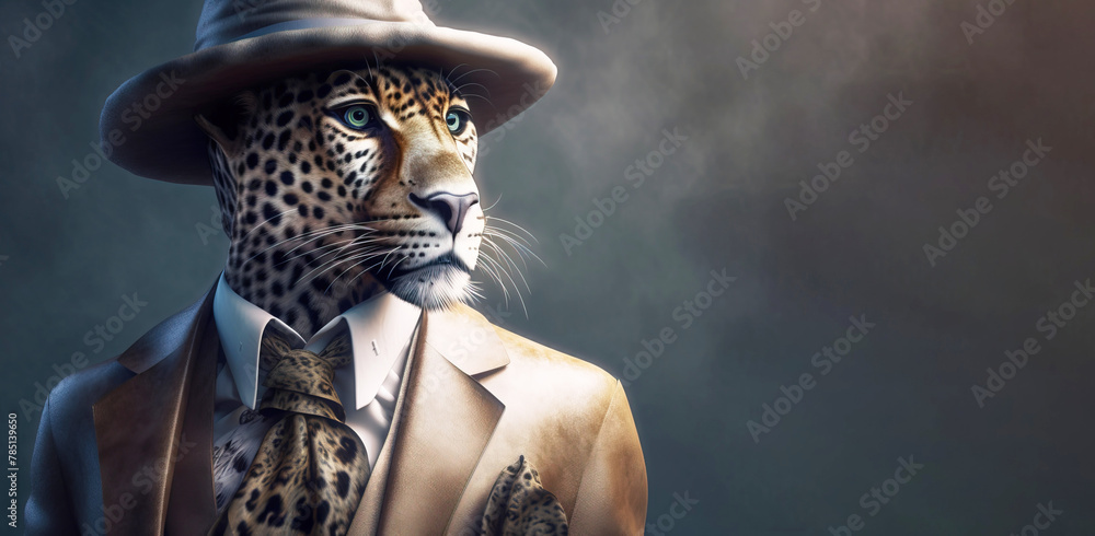 Gentleman, the boss is a formidable spotted leopard in a hat, suit and ...