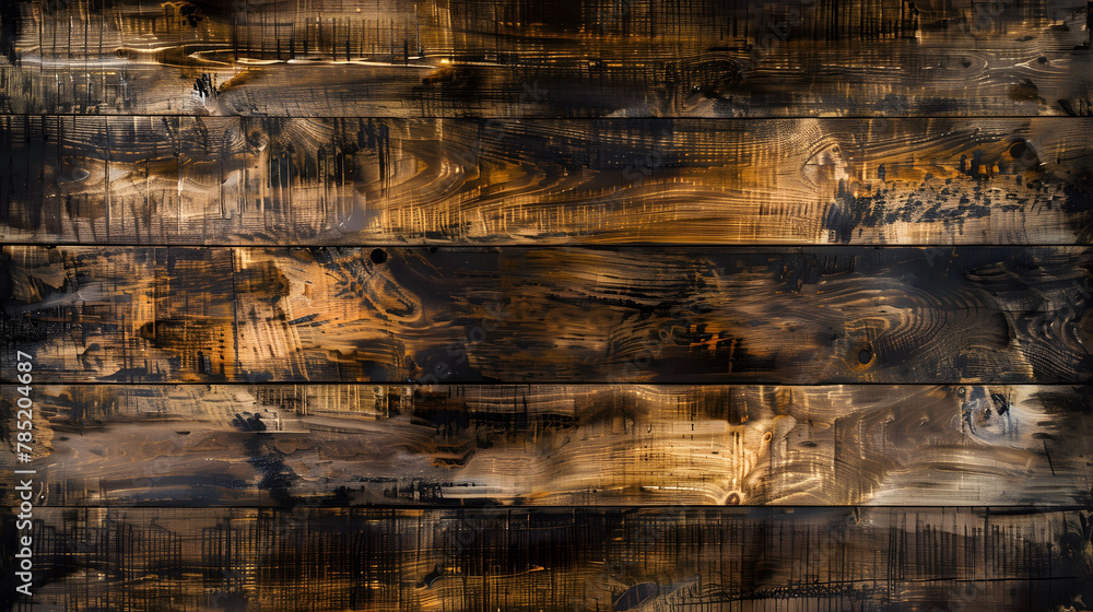Distressed wooden texture with black and brown streaks. Close-up ...