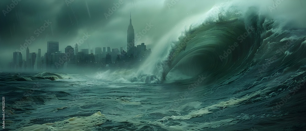 Impending Tidal Fury: City Prepares for the Unstoppable Wave. Concept ...