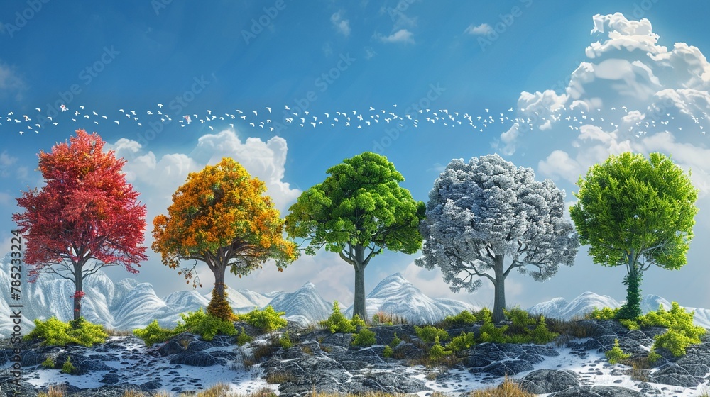 Equidistant life cycles of various trees around the globe, showcasing ...