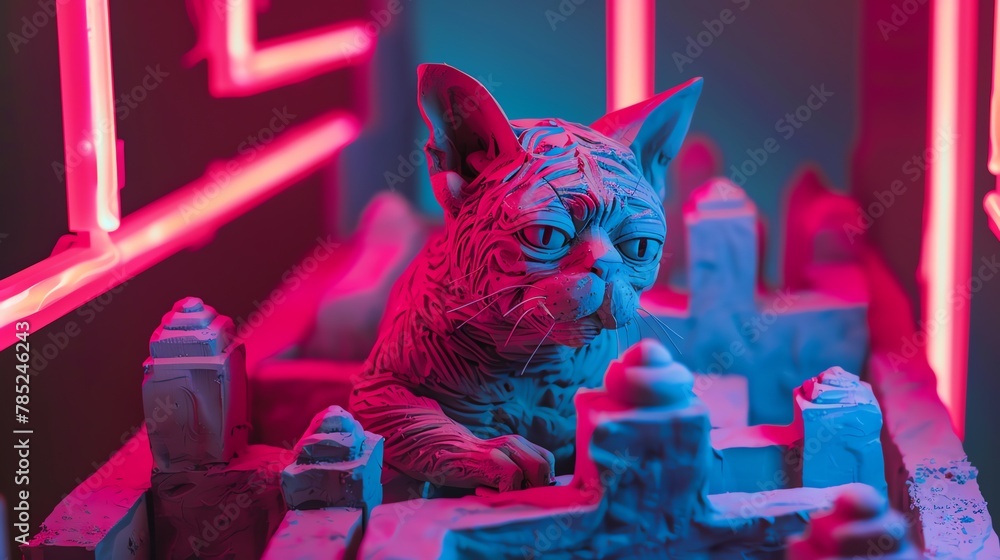 Capture a detailed clay sculpture of a small creature navigating a maze ...