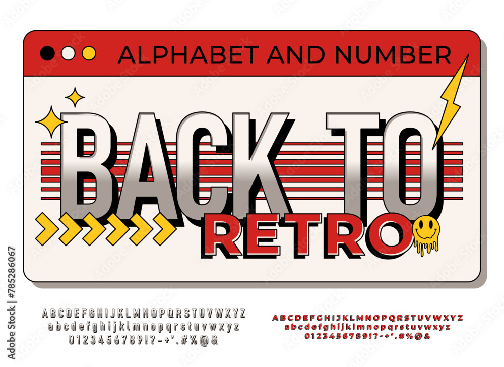 Stylized retro font and alphabet 90's, 80's. Vector Retro Alphabet ...