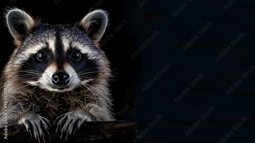 Raccoon: A curious raccoon captured with a spotlight effect to ...