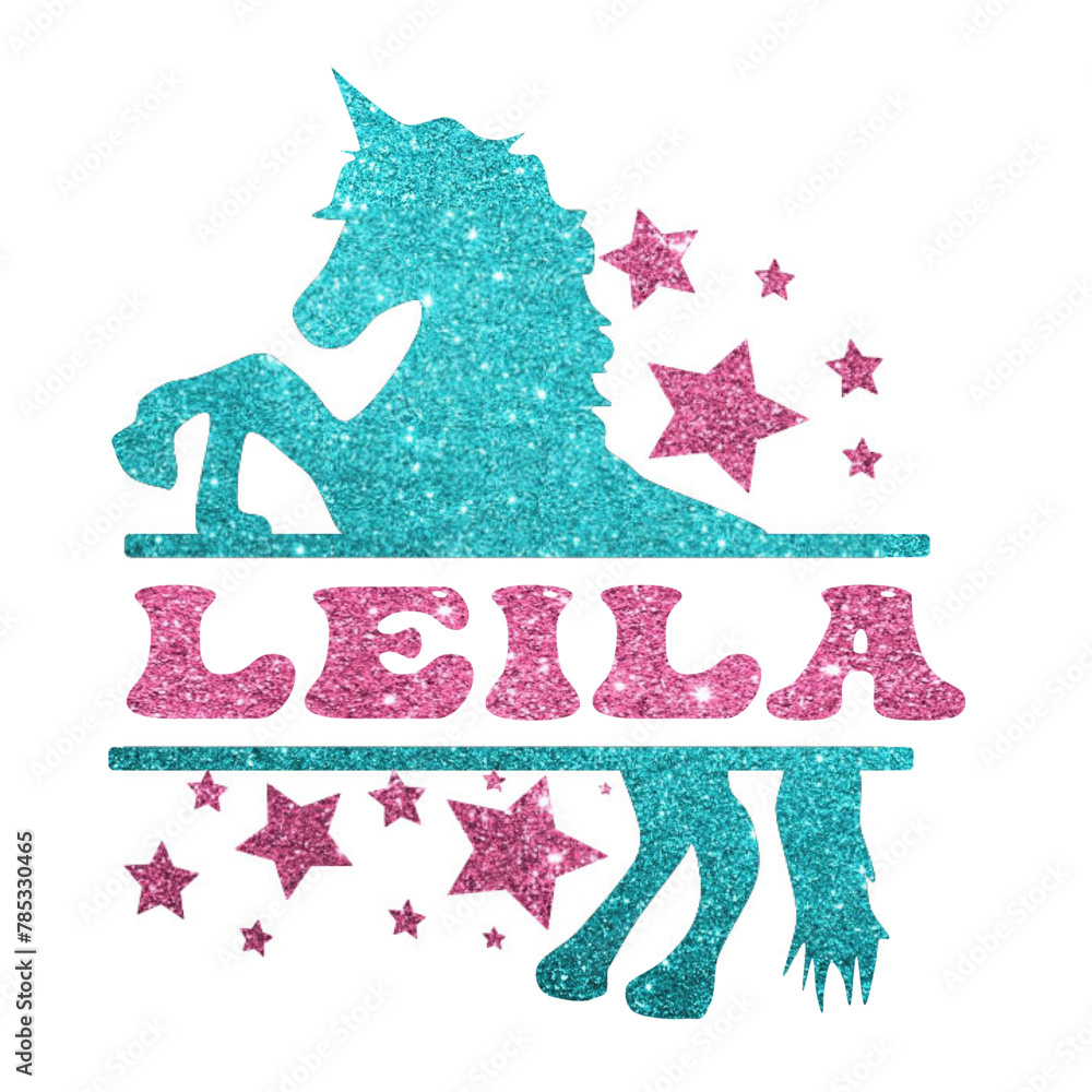 Leila - pink glitter - name written in a frame with light blue glitter ...