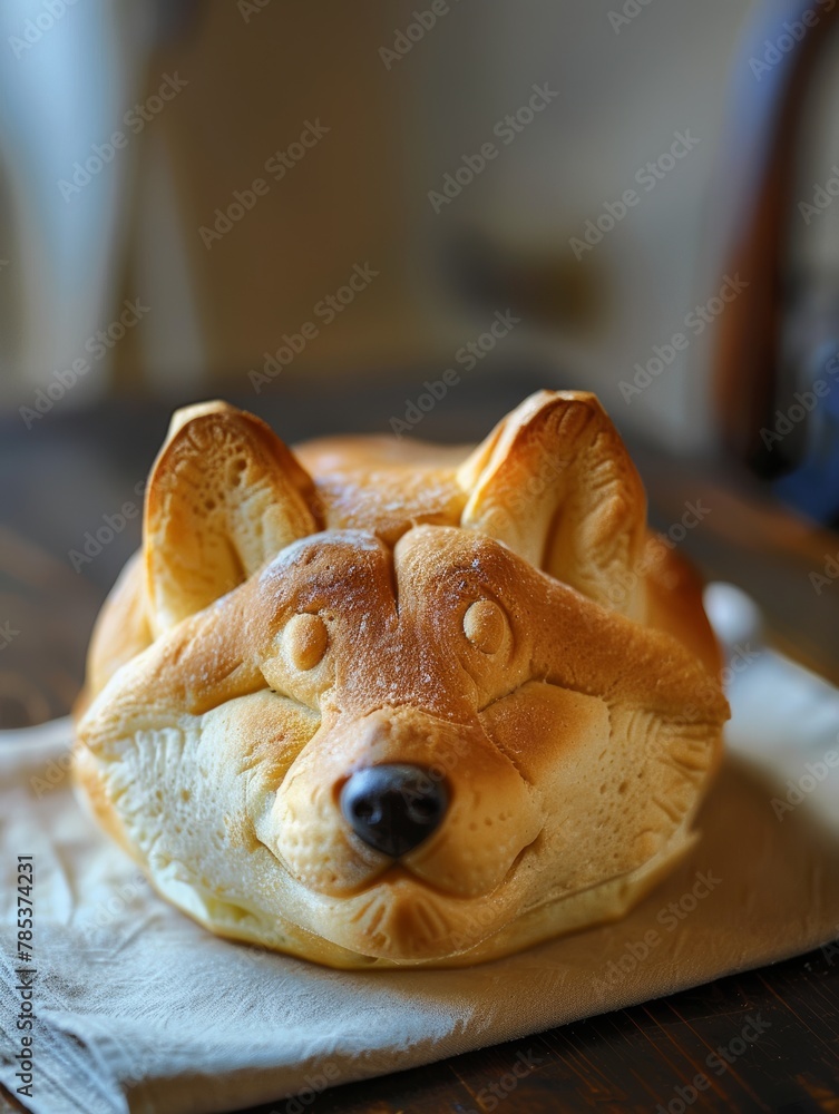 Realistic Bread Mold Shaped Like a Shiba Inu Dog's Head, Reflecting ...
