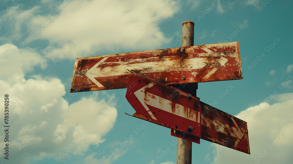 road signs. Road view and arrows showing two different paths Stock ...