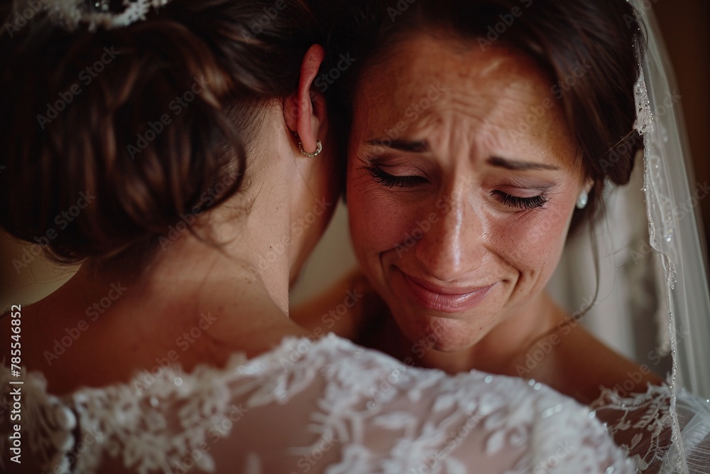 Tender embrace between the bride and her mother, their eyes brimming ...