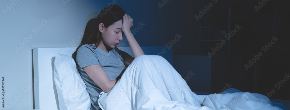 Sad worried and stressed, depressed asian young woman, girl suffering ...