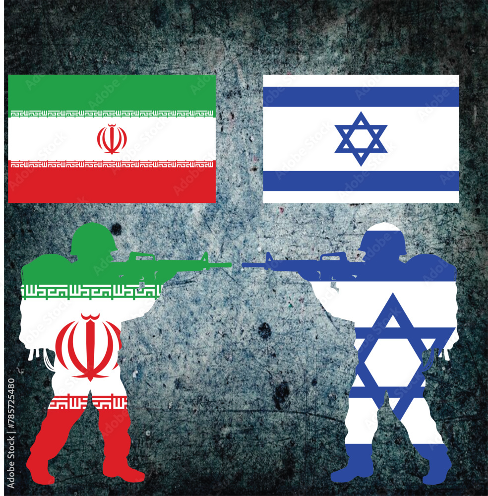 Iran vs Israel war conflict vector graphics illustration template ...