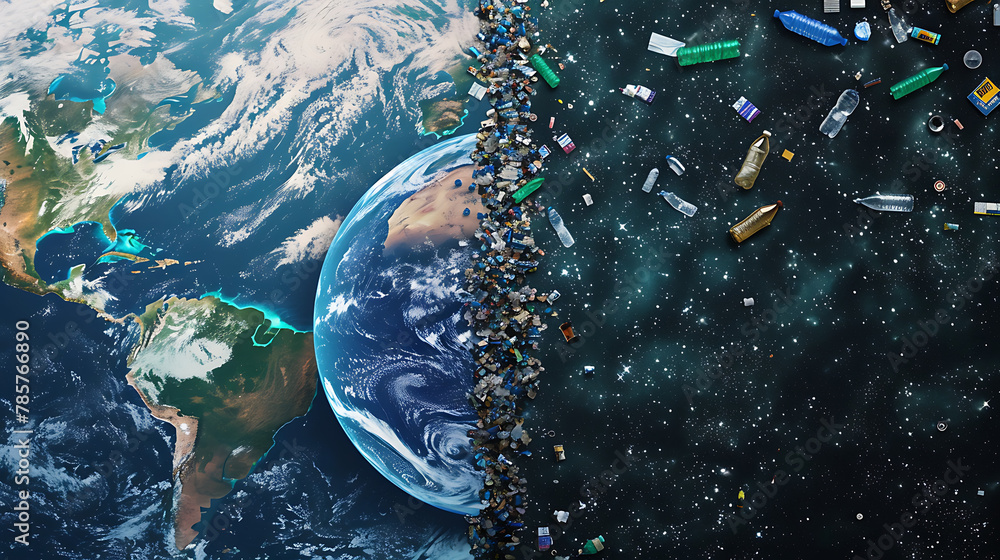 Earth as seen from space, with one half pristine and natural, while the ...