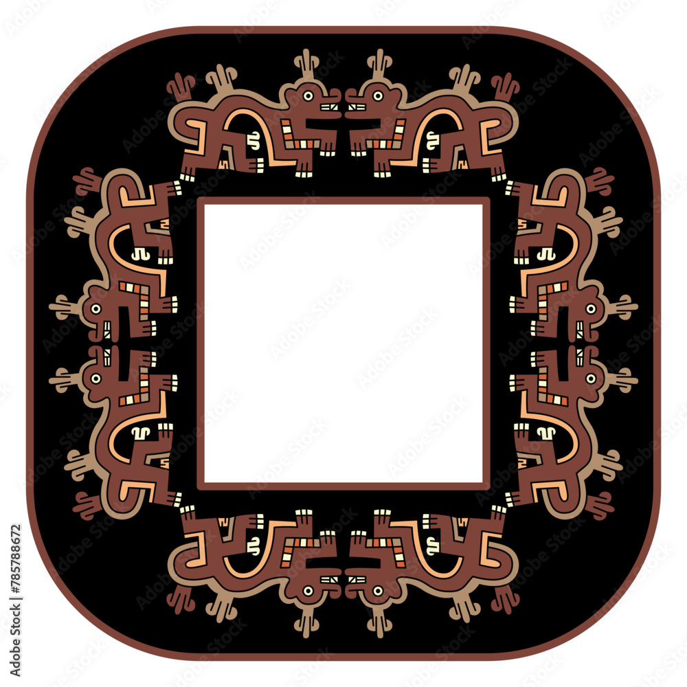 Rectangular ethnic frame or border with fantastic animals. Native ...