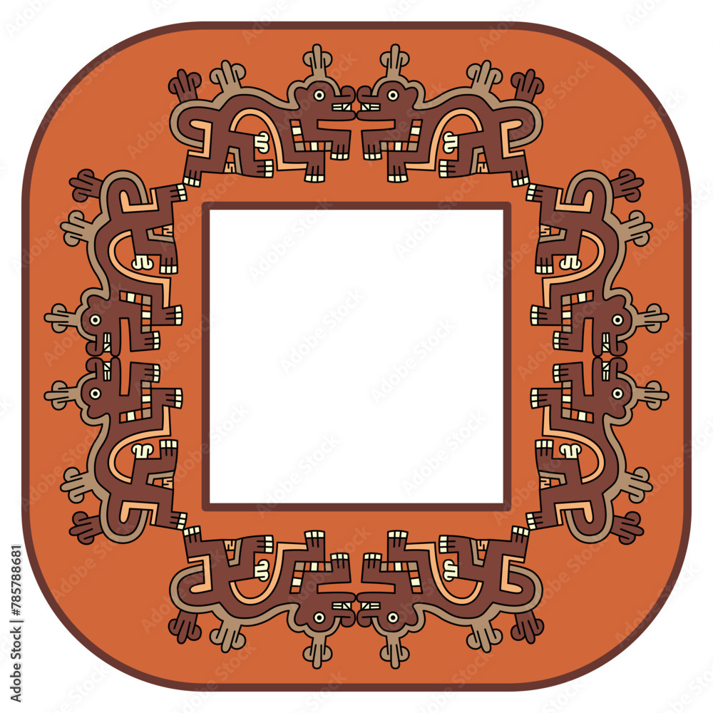 Rectangular ethnic frame or border with fantastic animals. Native ...