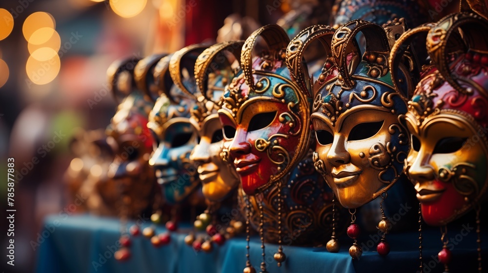 Carnival masks hanging on display at a street vendor's stall Stock ...